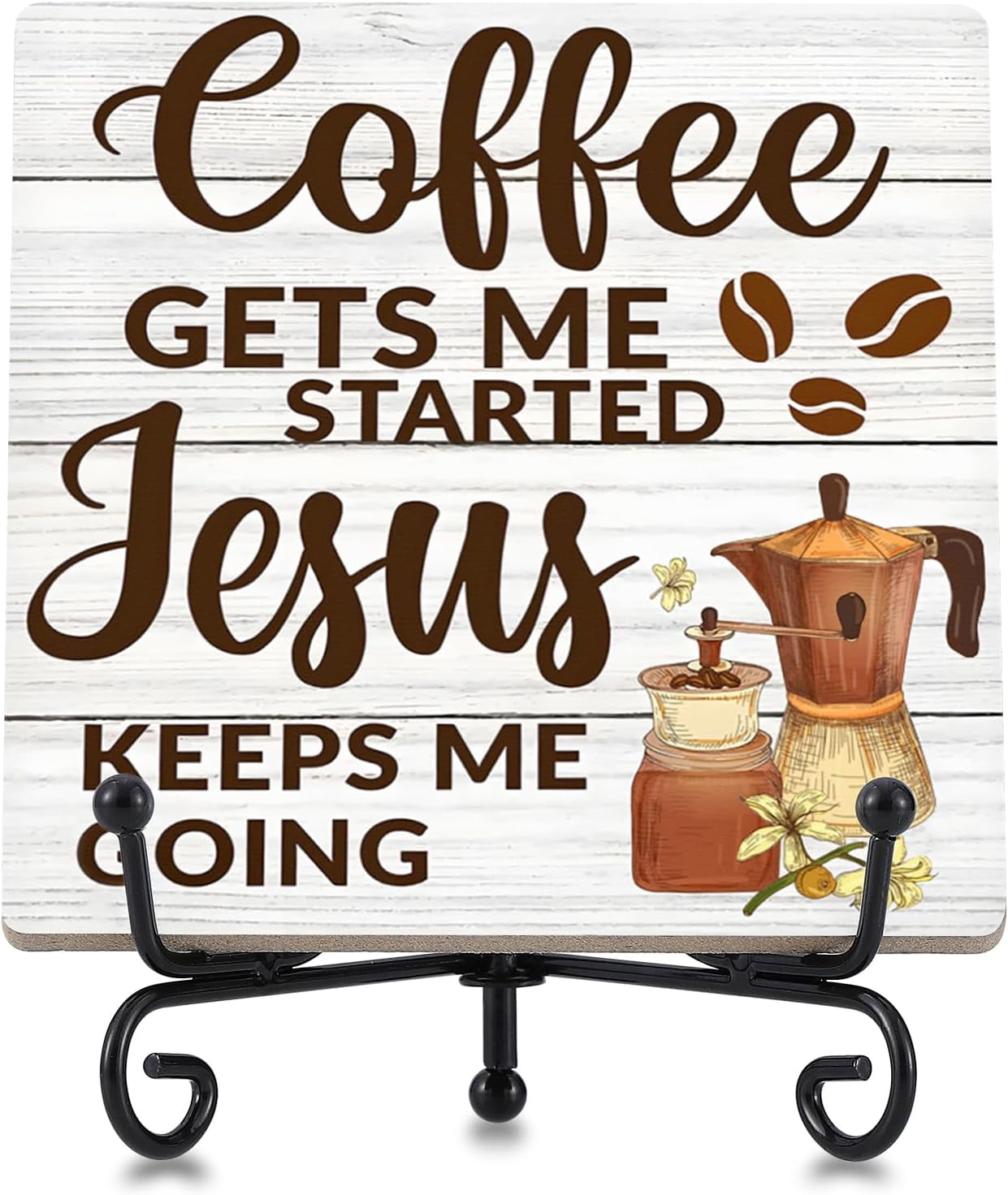 Coffee Gets Started Jesus Keeps Me Going Wood Plaque Sign With Stand ...