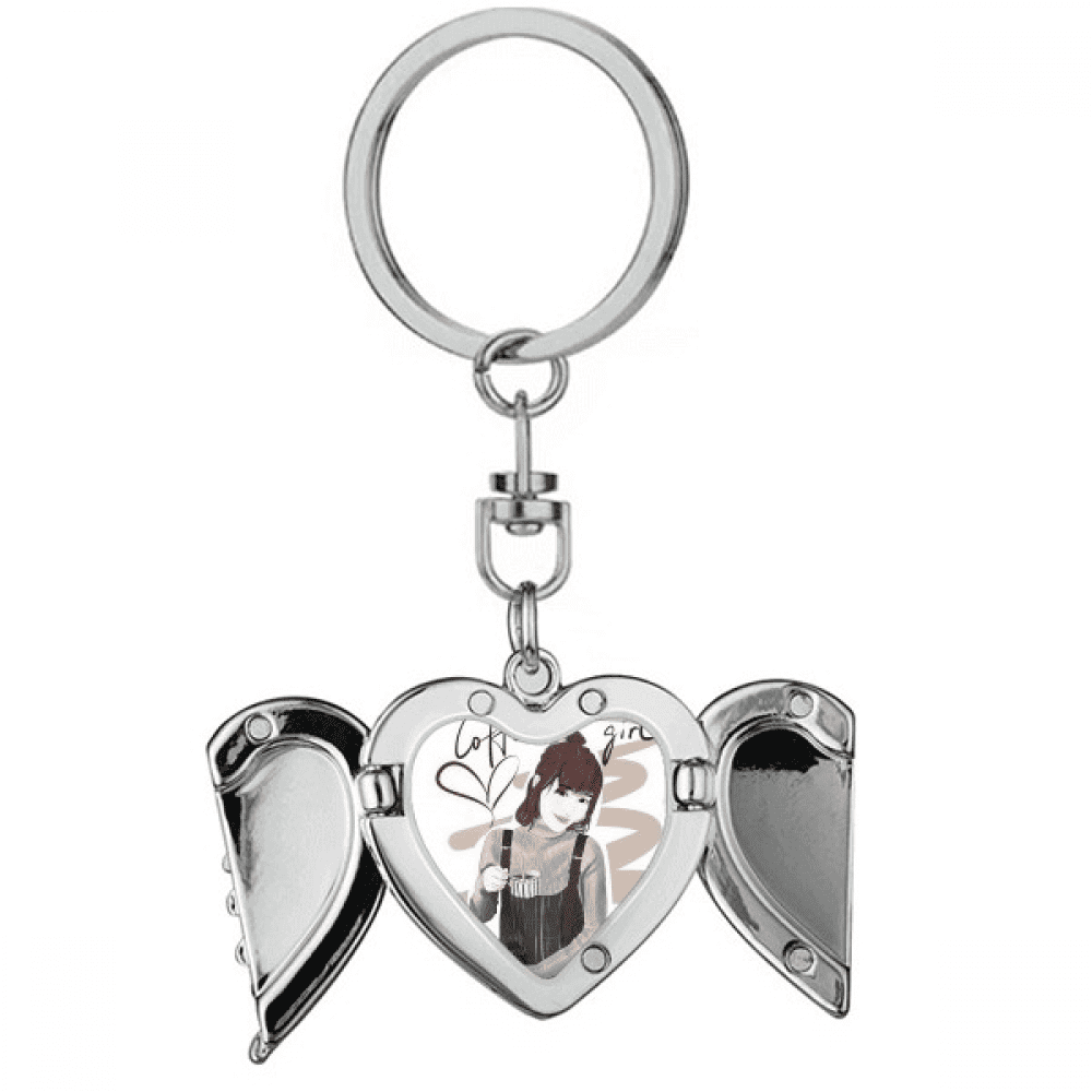 Coffee Girl Figure Art Design Illustration Heart Angel Wing Key Chain ...