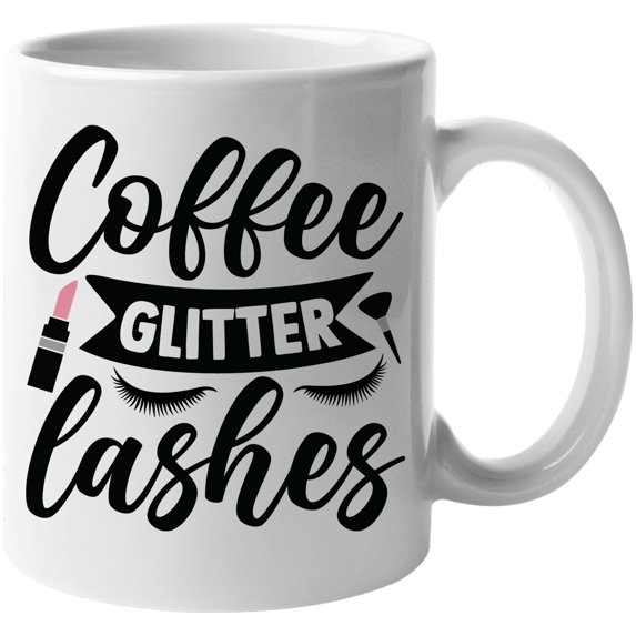 Coffee, Glitter, Lashes with Eyelashes, Pink Lipstick & Brush Design ...