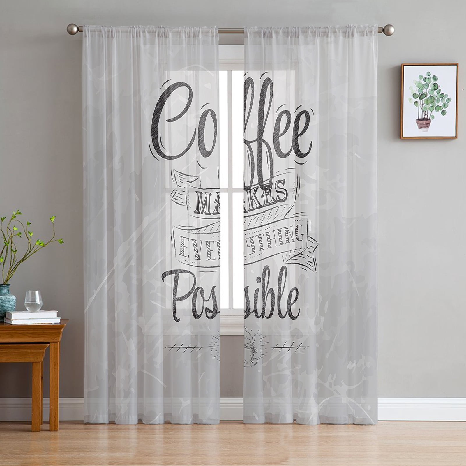 Coffee Gnome Snowflake Winter Chiffon Sheer Voile Curtains for Living ...