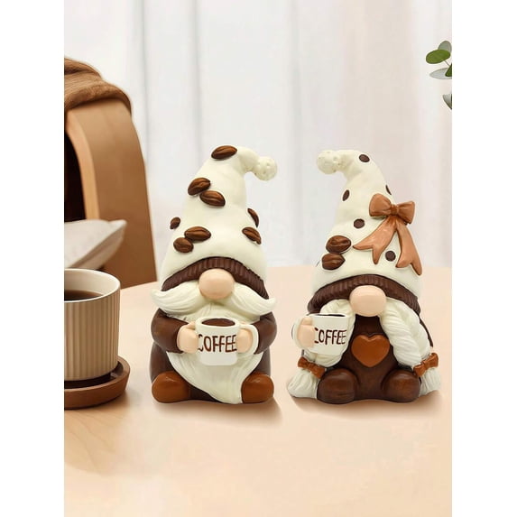 Coffee Gnome Statue Set of 2, Decorative Coffee Bar Accessories and ...