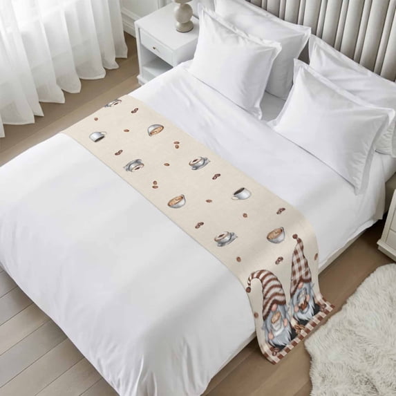 Coffee Gnomes Bed Runner Scarf Cal King Size, Coffee Cups Beans Beige ...