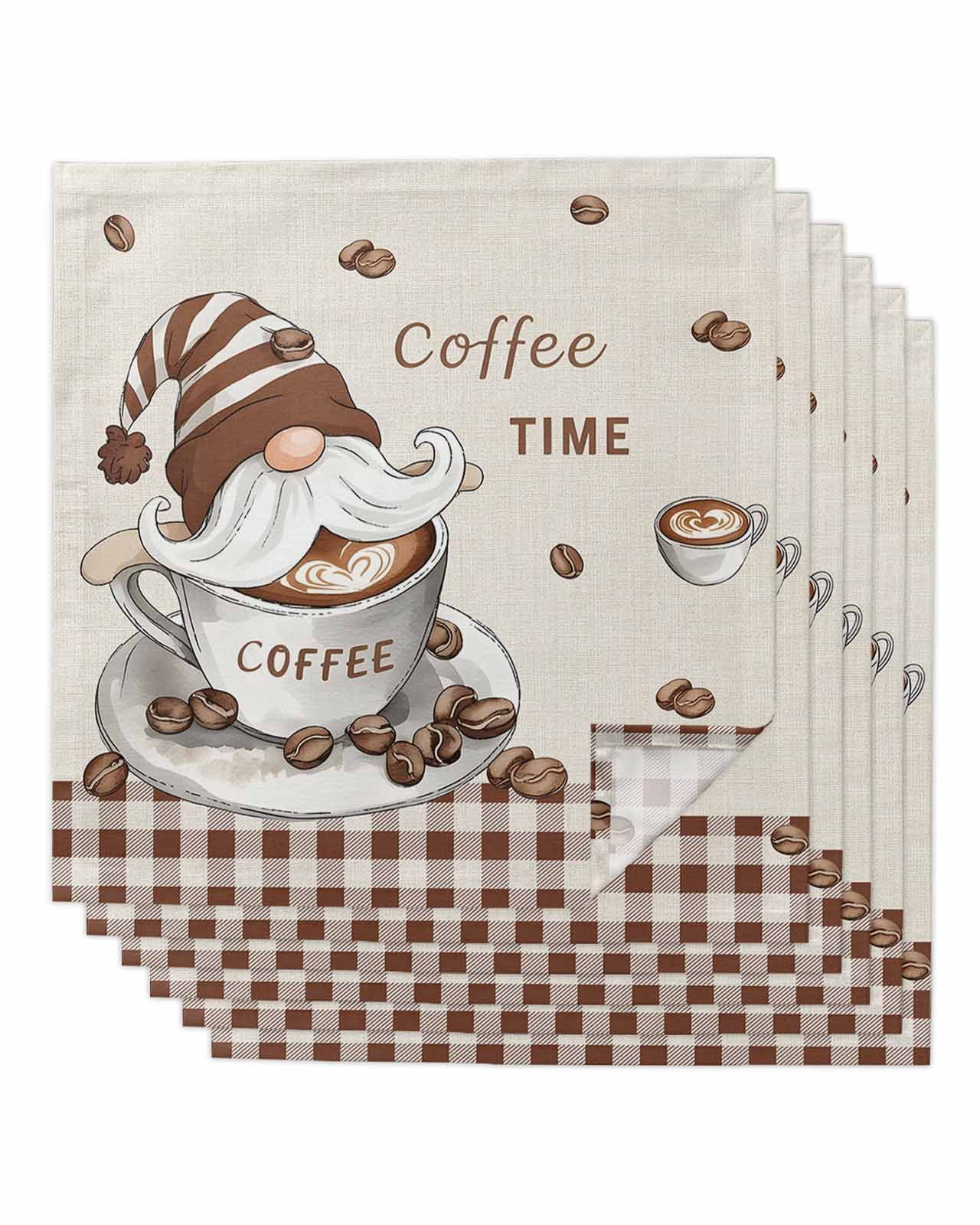 Coffee Gnomes Cloth Napkins Set of 6 Reusable Dinner Napkins, Brown ...