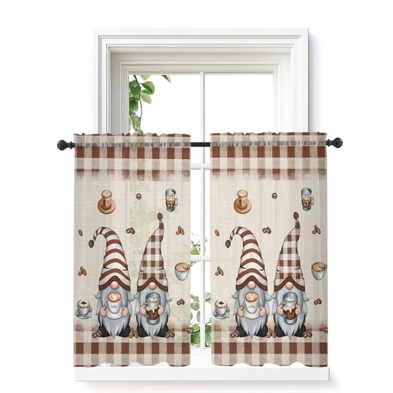Coffee Gnomes Curtains 54 Inch Length, Sheer Curtains for Bedroom ...