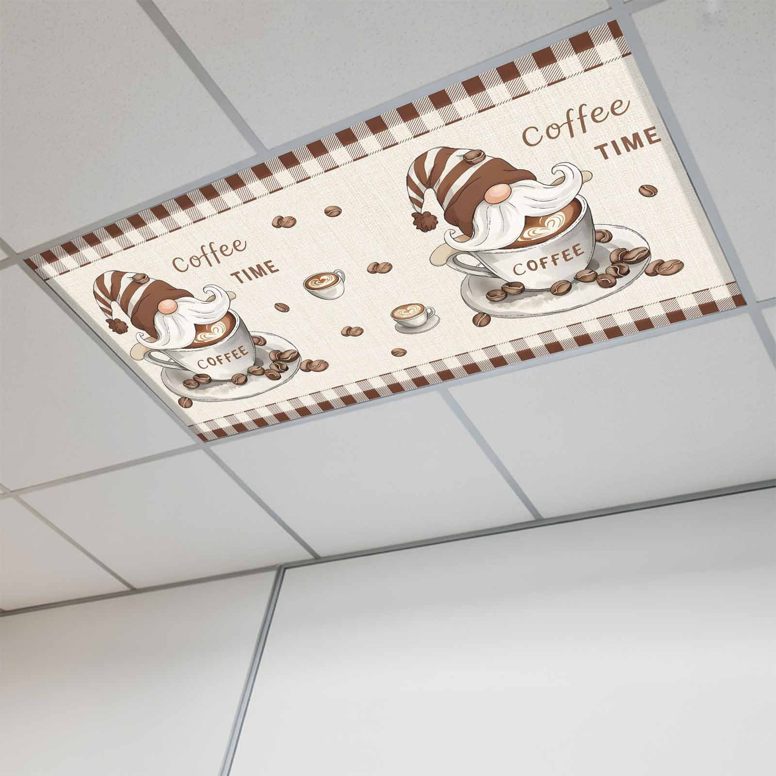 Coffee Gnomes Fluorescent Light Covers, Farmhouse Brown Plaid Teacup ...
