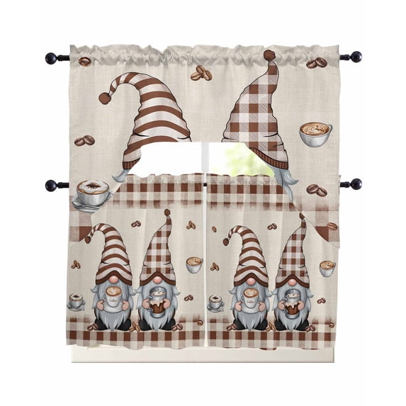 Coffee Gnomes Kitchen Curtain and Valance Set 3 Pieces, Rod Pocket ...