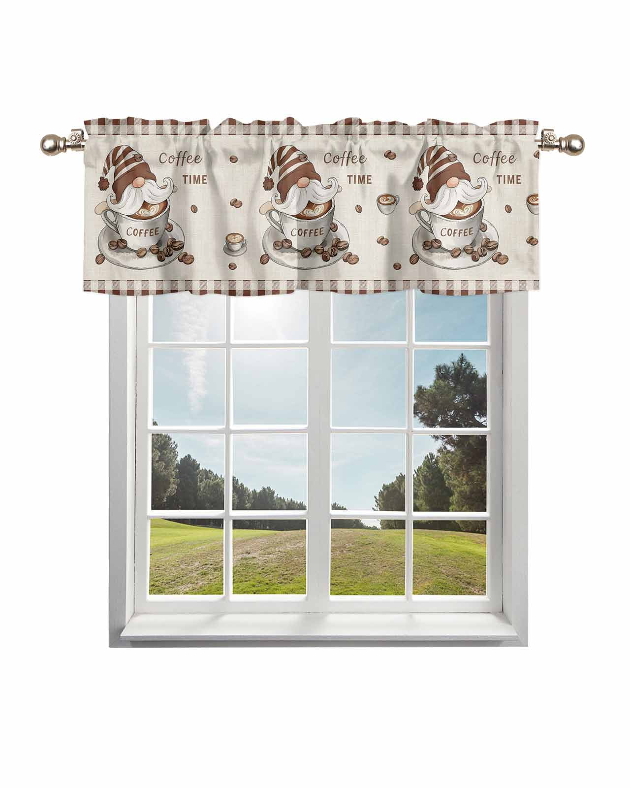 Coffee Gnomes Kitchen Curtain Valances for Windows Farmhouse Short ...