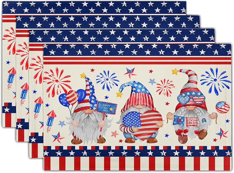 Coffee Gnomes Placemats Set of 4 for Dining Table Buffalo Plaid Brown ...