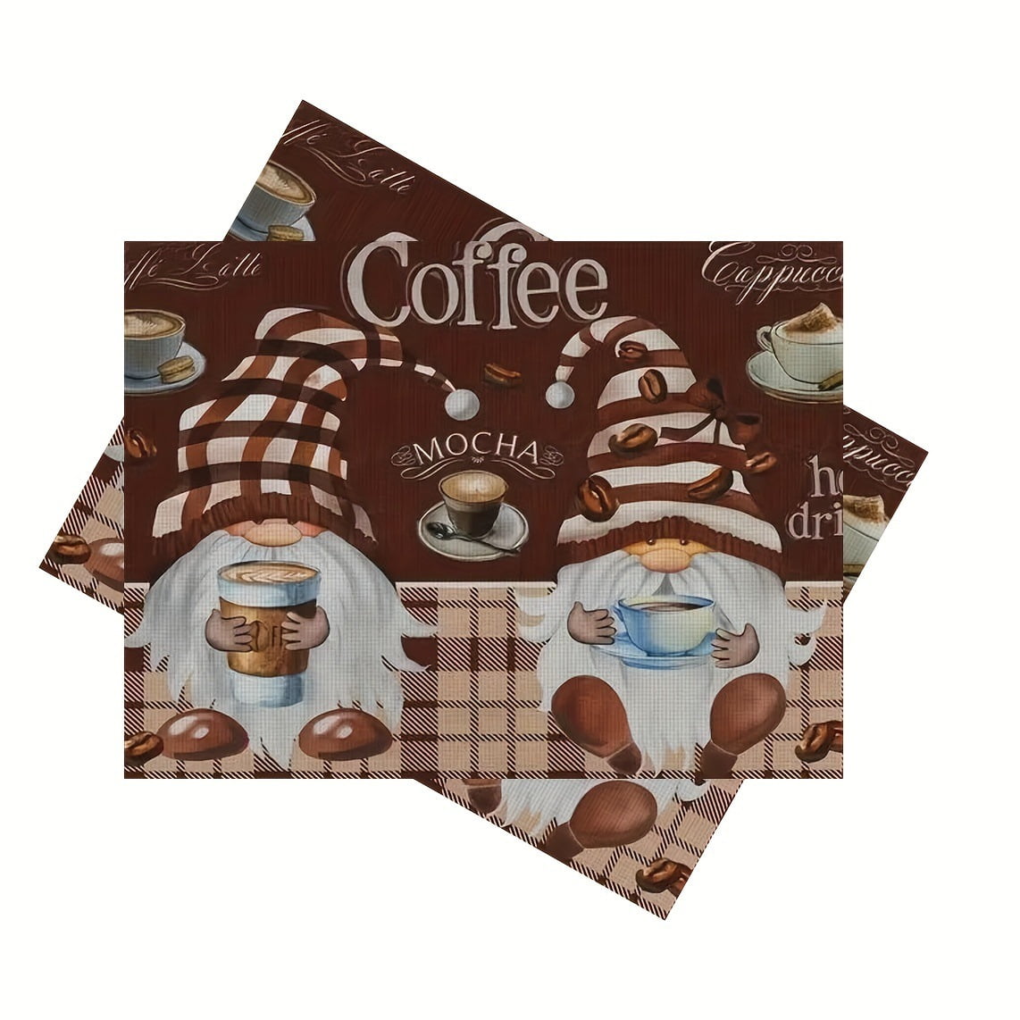 Coffee Gnomes Placemats Set of 4 for Dining Table Buffalo Plaid Brown ...
