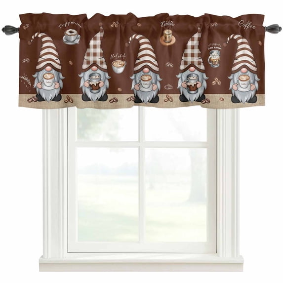 Coffee Gnomes Rod Pocket Curtain Valance, Coffee Beans Cups Brown ...