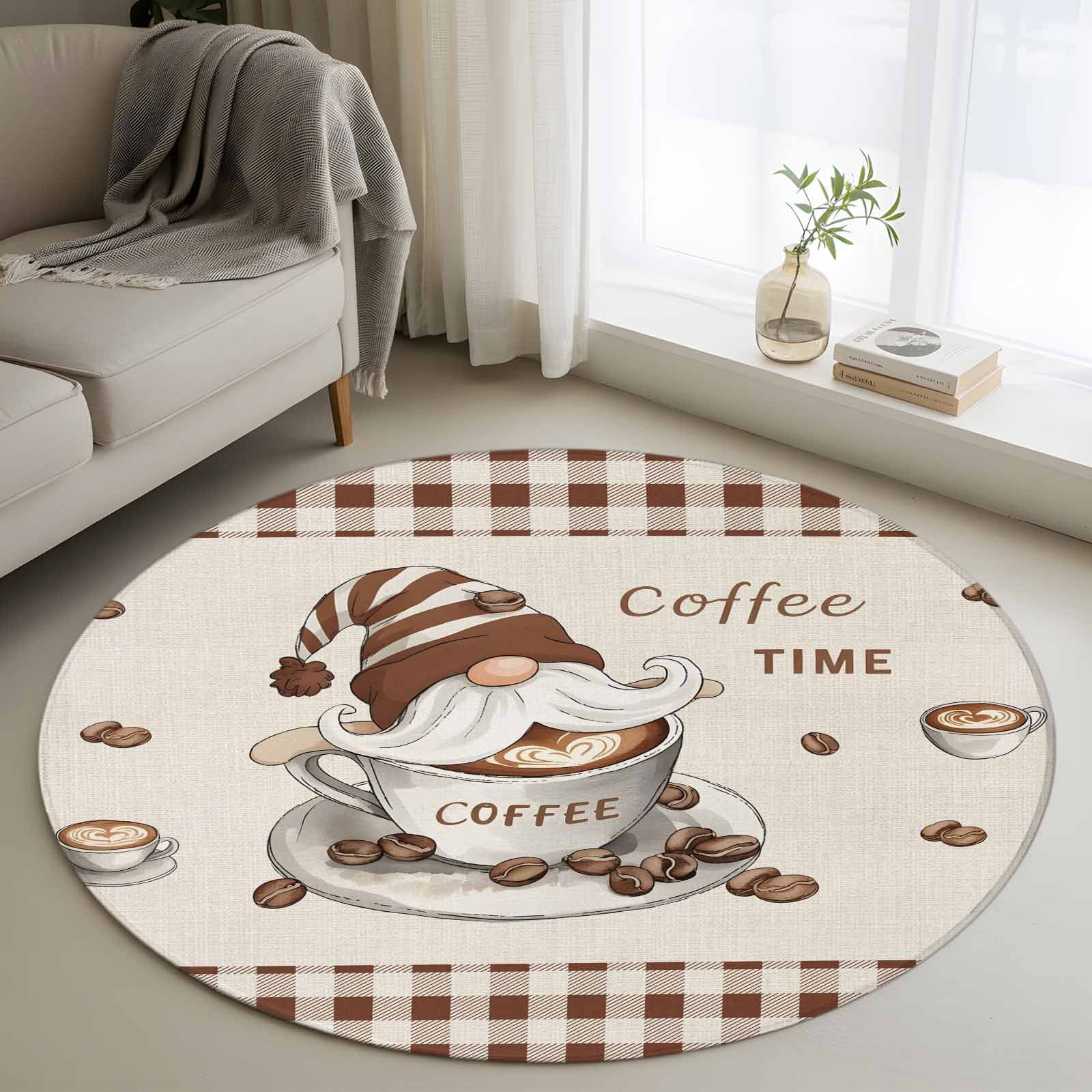 Coffee Gnomes Round Area Rug 3 FT, Small Kitchen Bathroom Mat ...