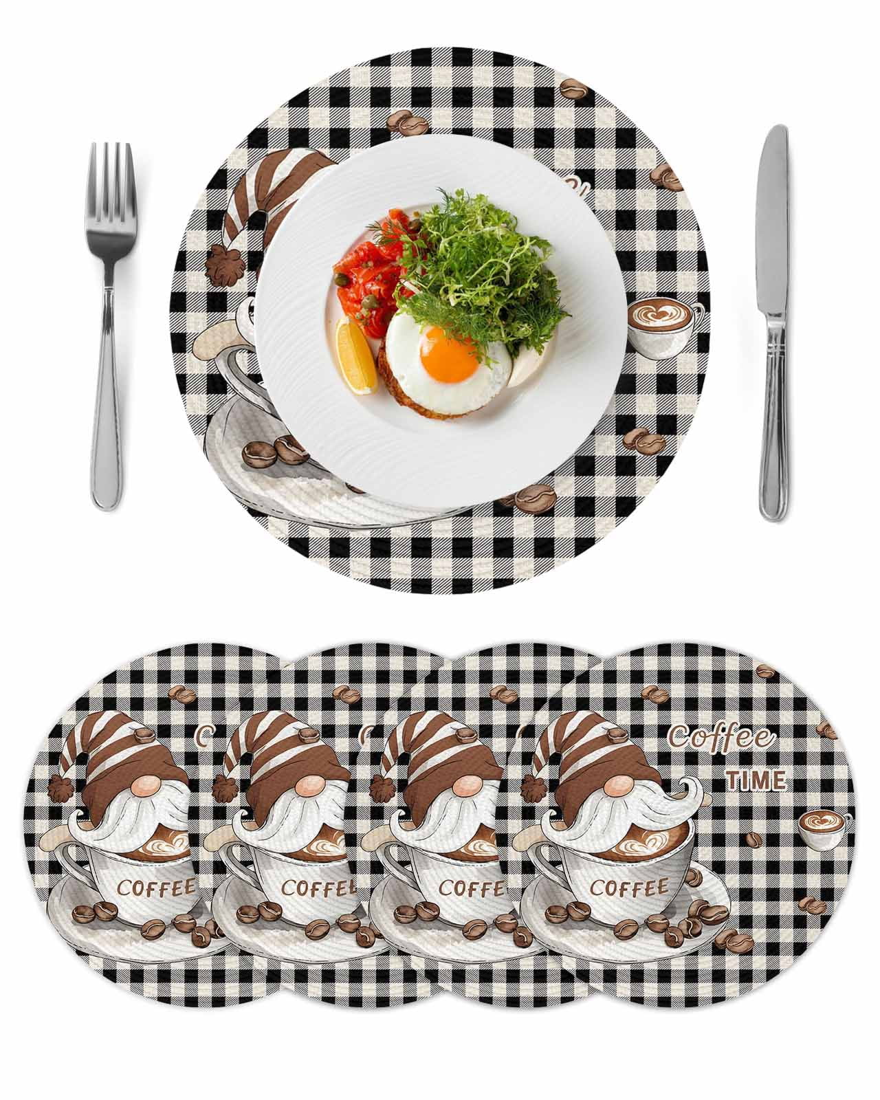Coffee Gnomes Round Placemats Set of 4 for Dinning Tables,Heat-proof ...