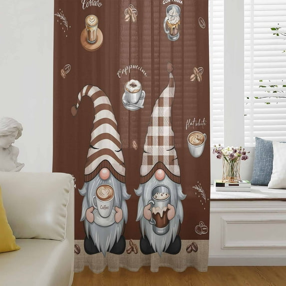 Coffee Gnomes Semi Sheer Curtains Drapes for Living Room, Bedroom ...