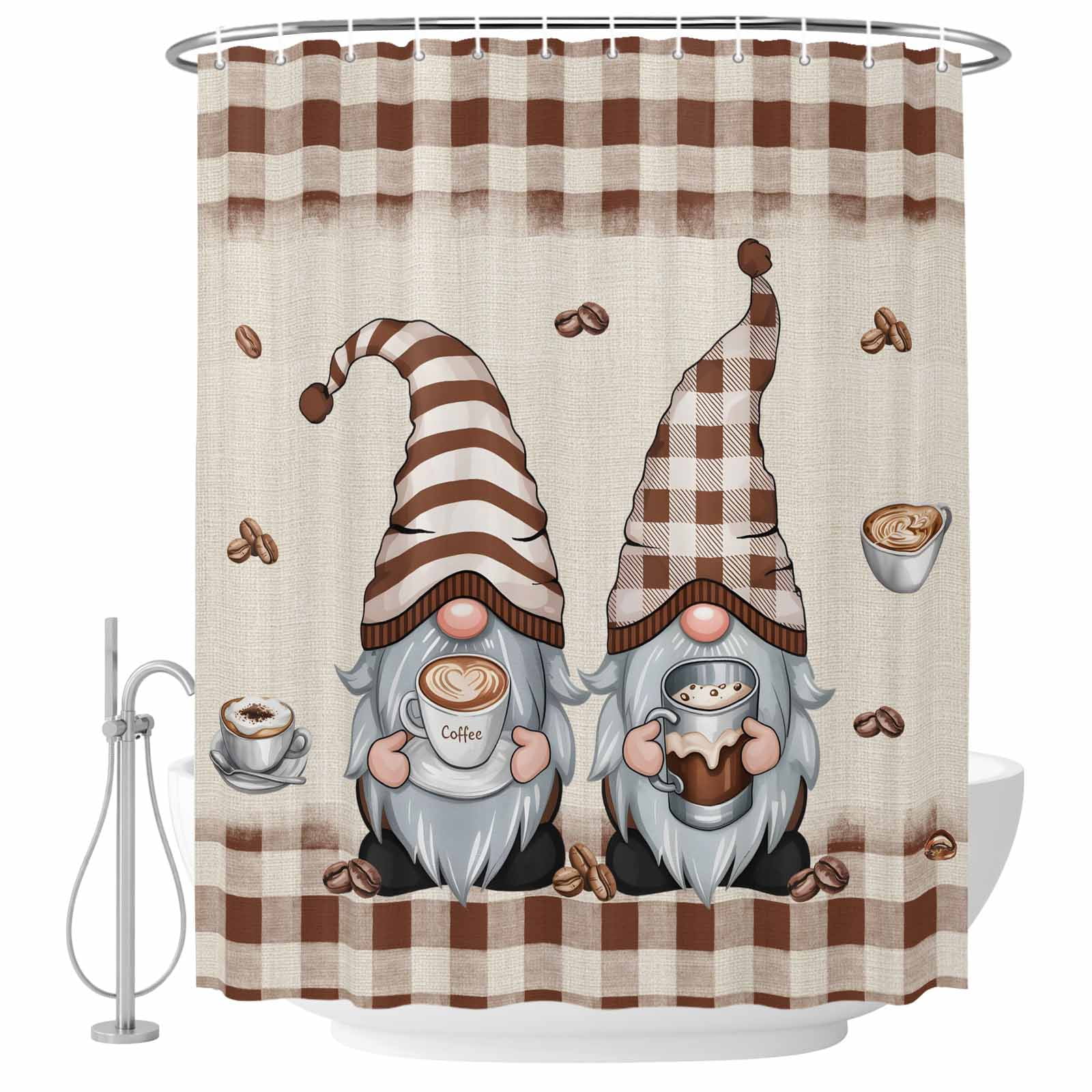 Coffee Gnomes Shower Curtain Set - Small 36" x 72" Washable Bathtub ...