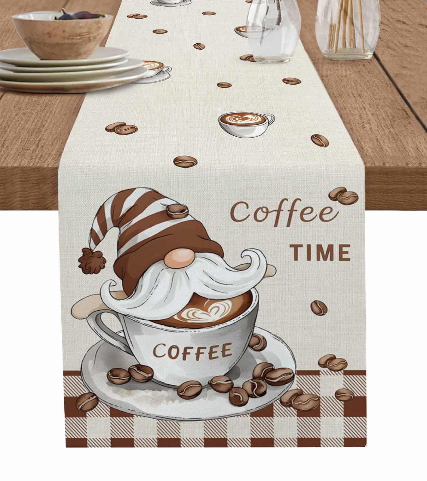Coffee Gnomes Table Runner 108 Inches, Brown Buffalo Plaid Check ...