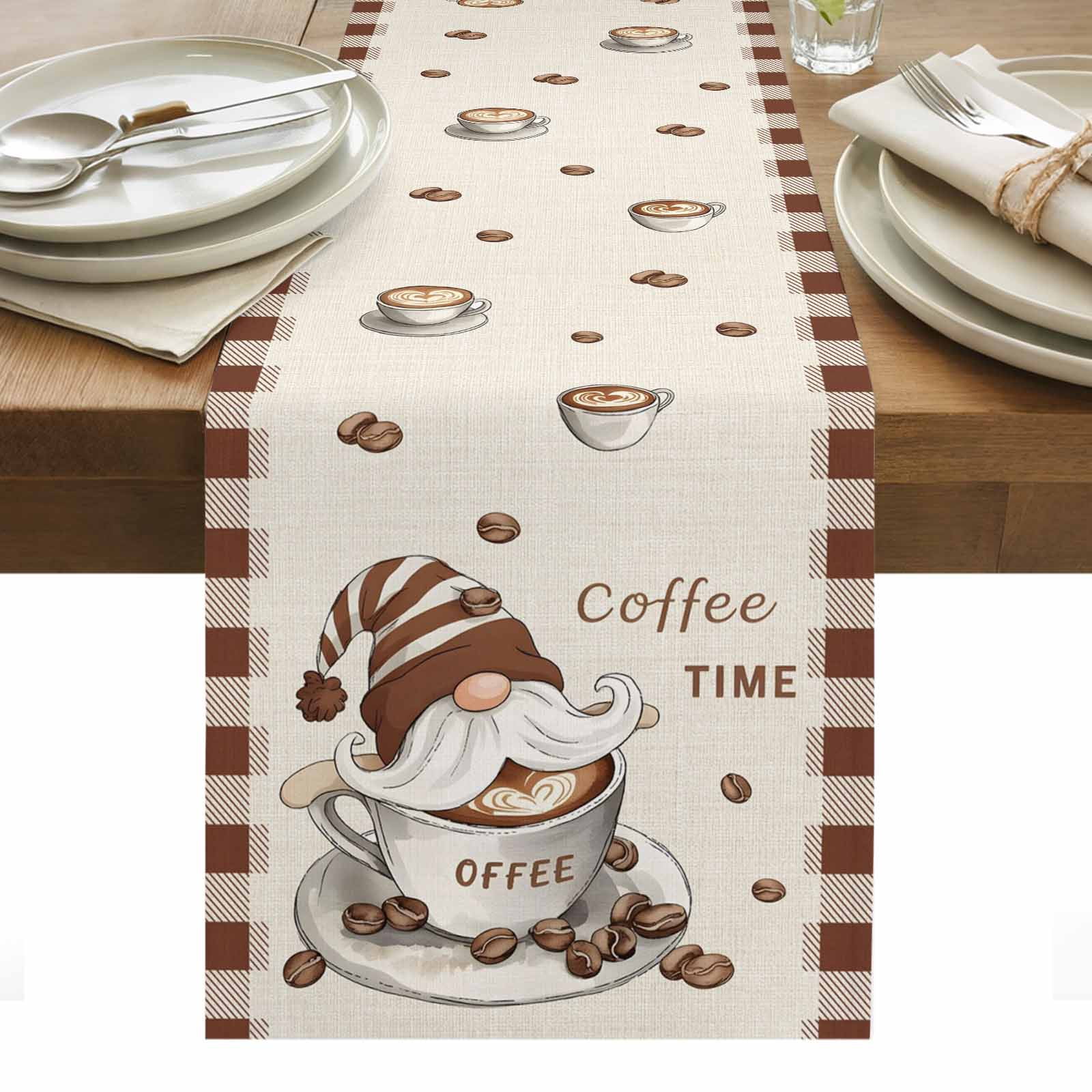 Coffee Gnomes Table Runner - 120 Inch Long, Kitchen Dining Table Runner ...