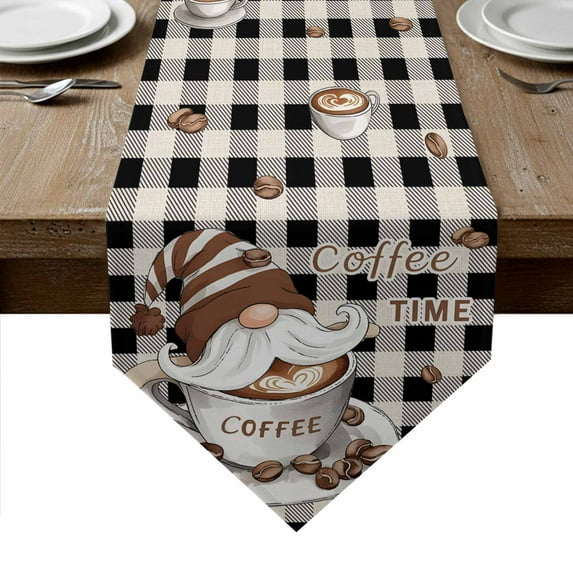Coffee Gnomes Table Runner Linen Burlap Table Runner 108 Inches Long ...
