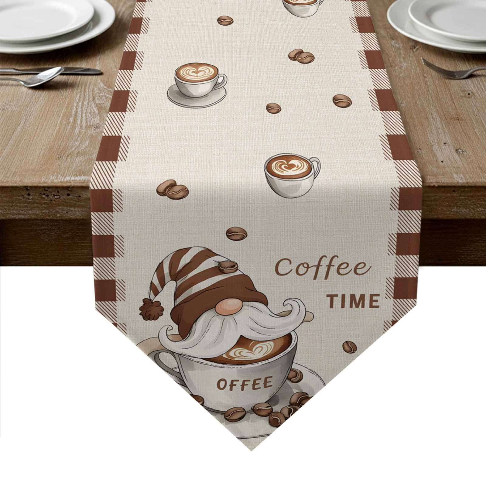 Coffee Gnomes Table Runner Linen Burlap Table Runner 60 Inches Long ...