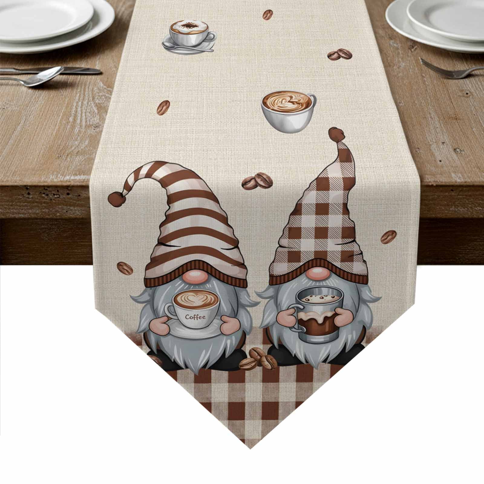 Coffee Gnomes Table Runner Linen Burlap Table Runner 70 Inches Long ...