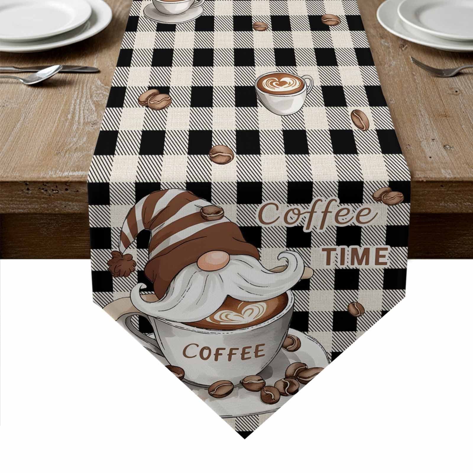Coffee Gnomes Table Runner Linen Burlap Table Runner 70 Inches Long ...
