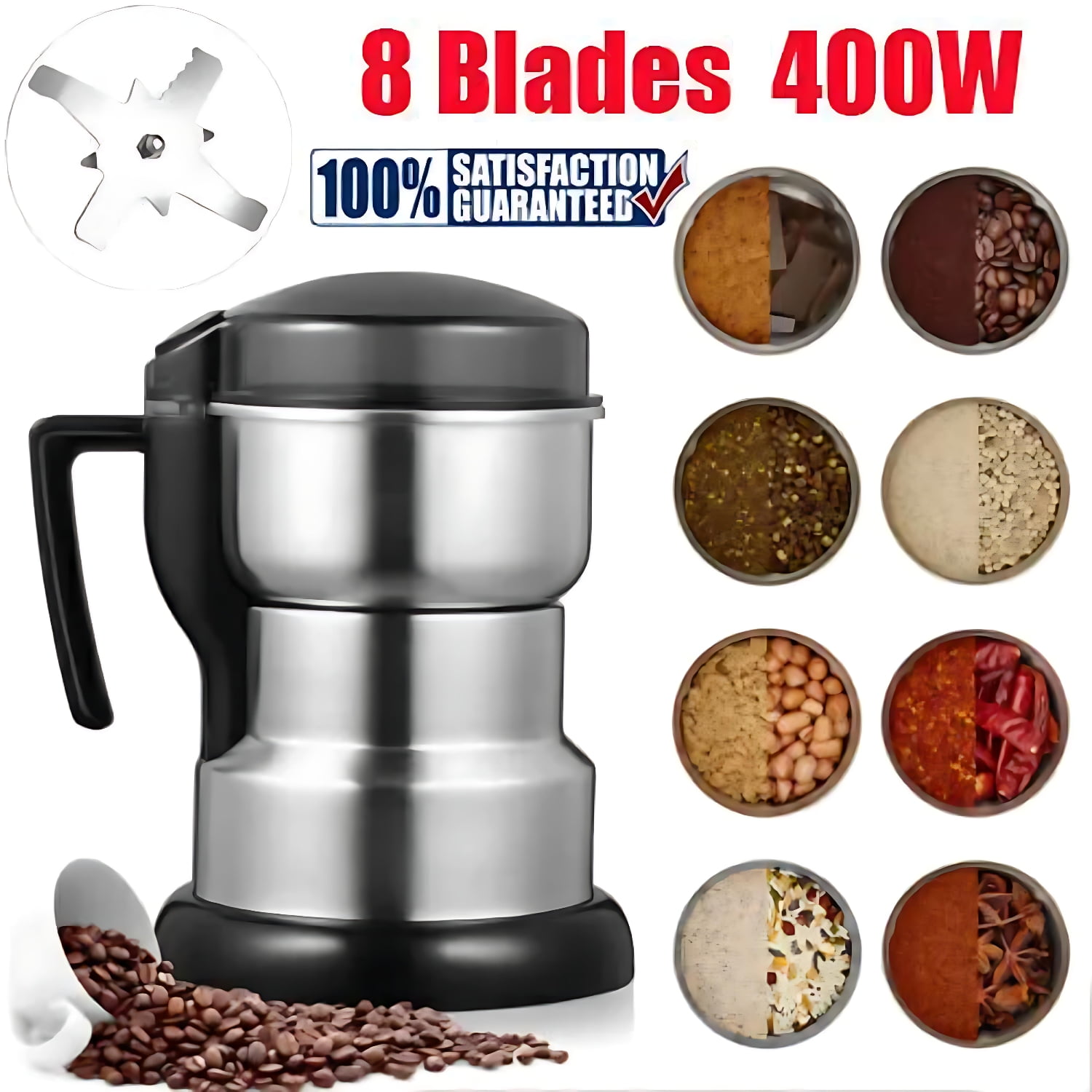 Coffee Grinder Electric, 400W Spice Grinder for Beans, Herbs, Nuts – One-Button Control ...