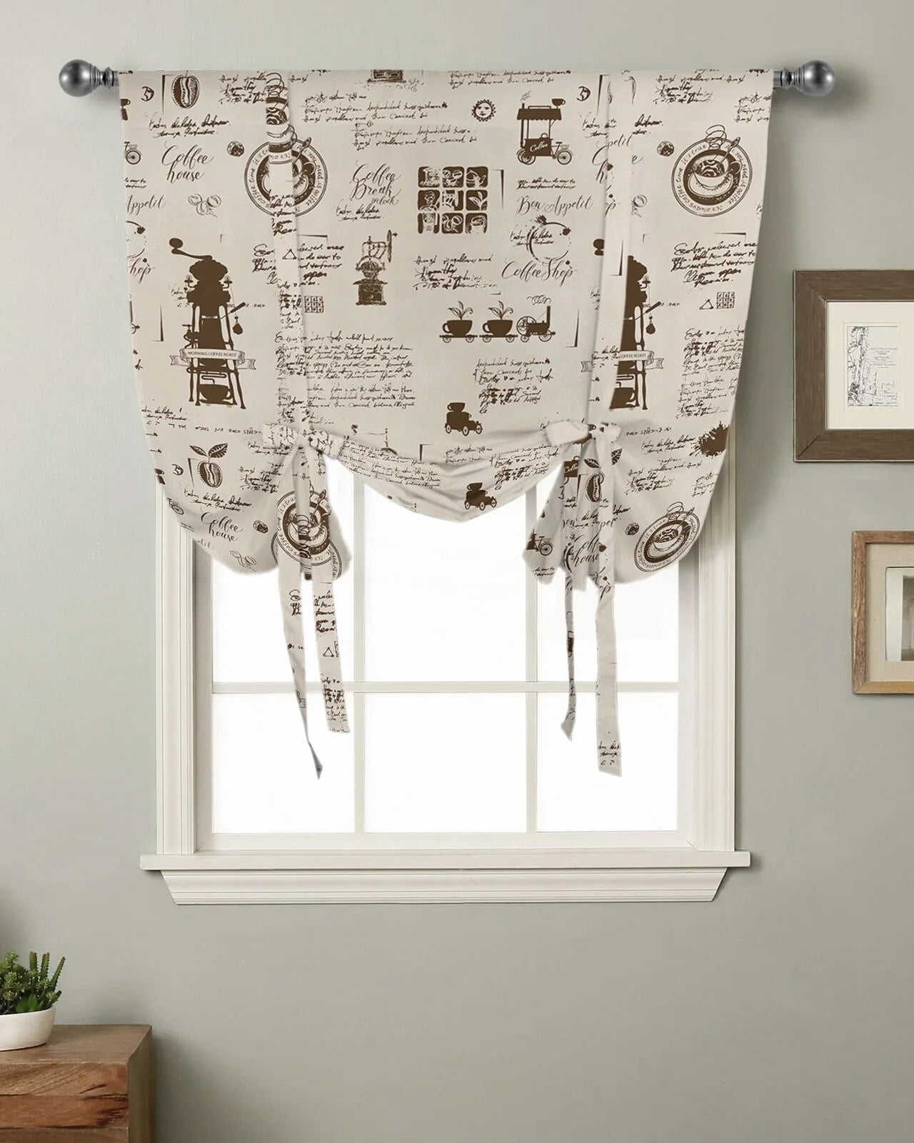 Coffee Grinder Retro Style Kitchen Short Window Curtain Rod Pocket ...