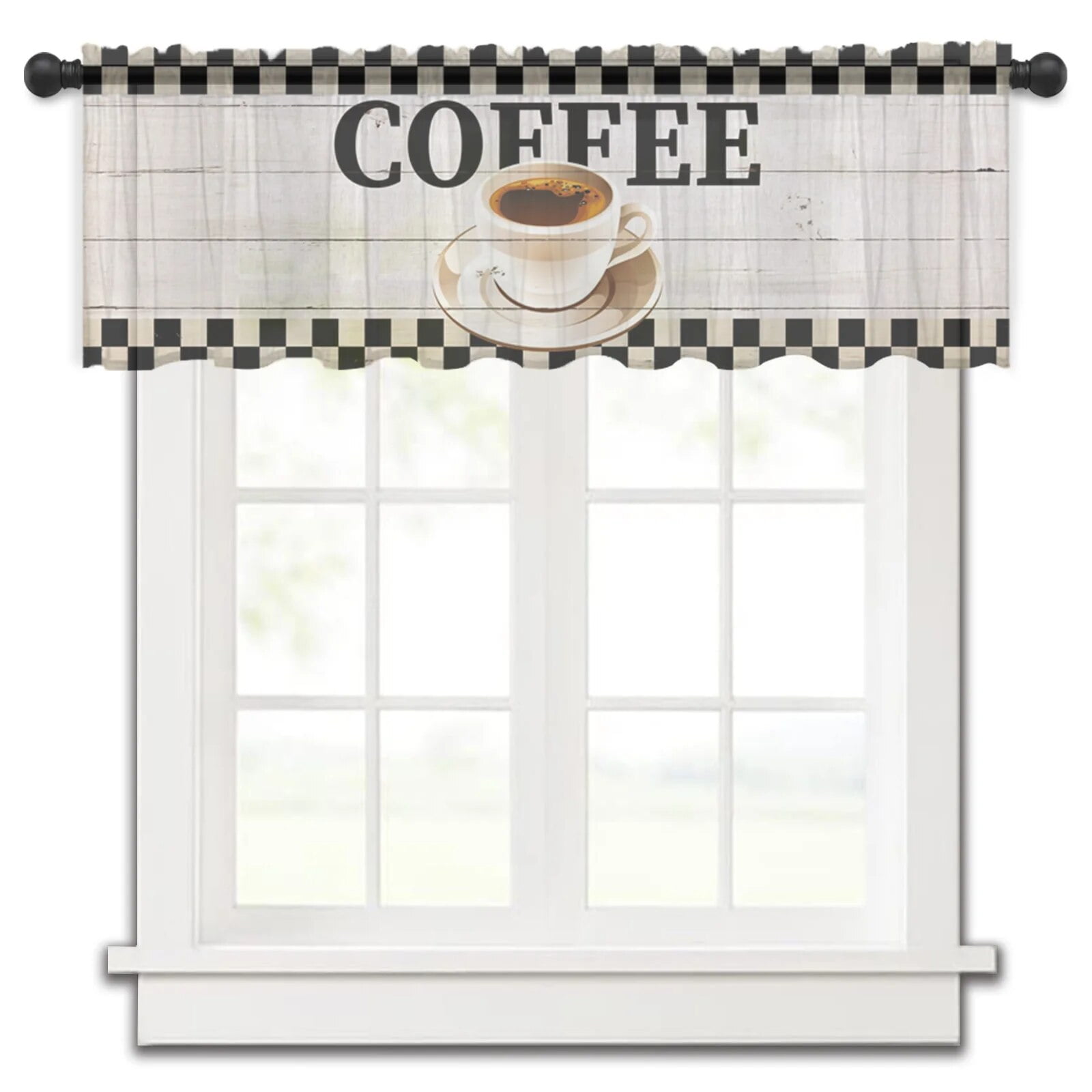 Coffee Grinder Retro Style Kitchen Small Voile Window Curtain Valance ...