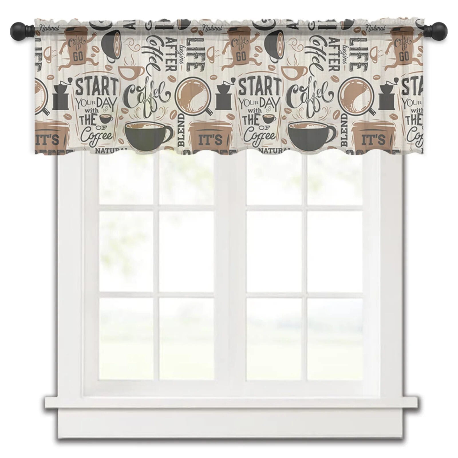 Coffee Grinder Retro Style Kitchen Small Voile Window Curtain Valance ...