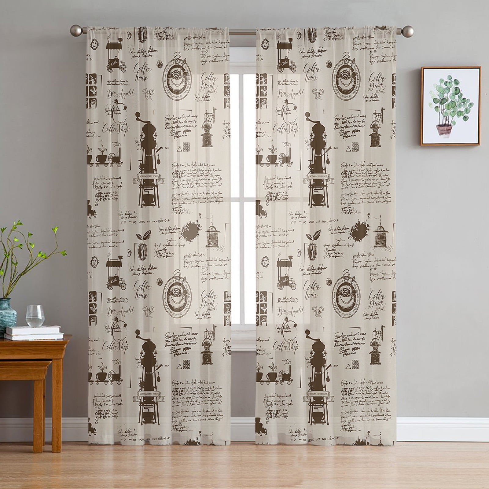 Coffee Grinder Retro Style Sheer Curtains for Living Room ration Window ...