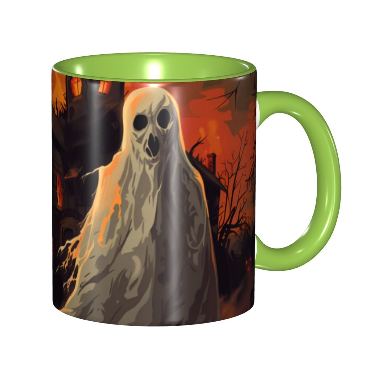 Coffee Halloween Cups with Handle Halloween Castle Ghost Flame Ceramic ...