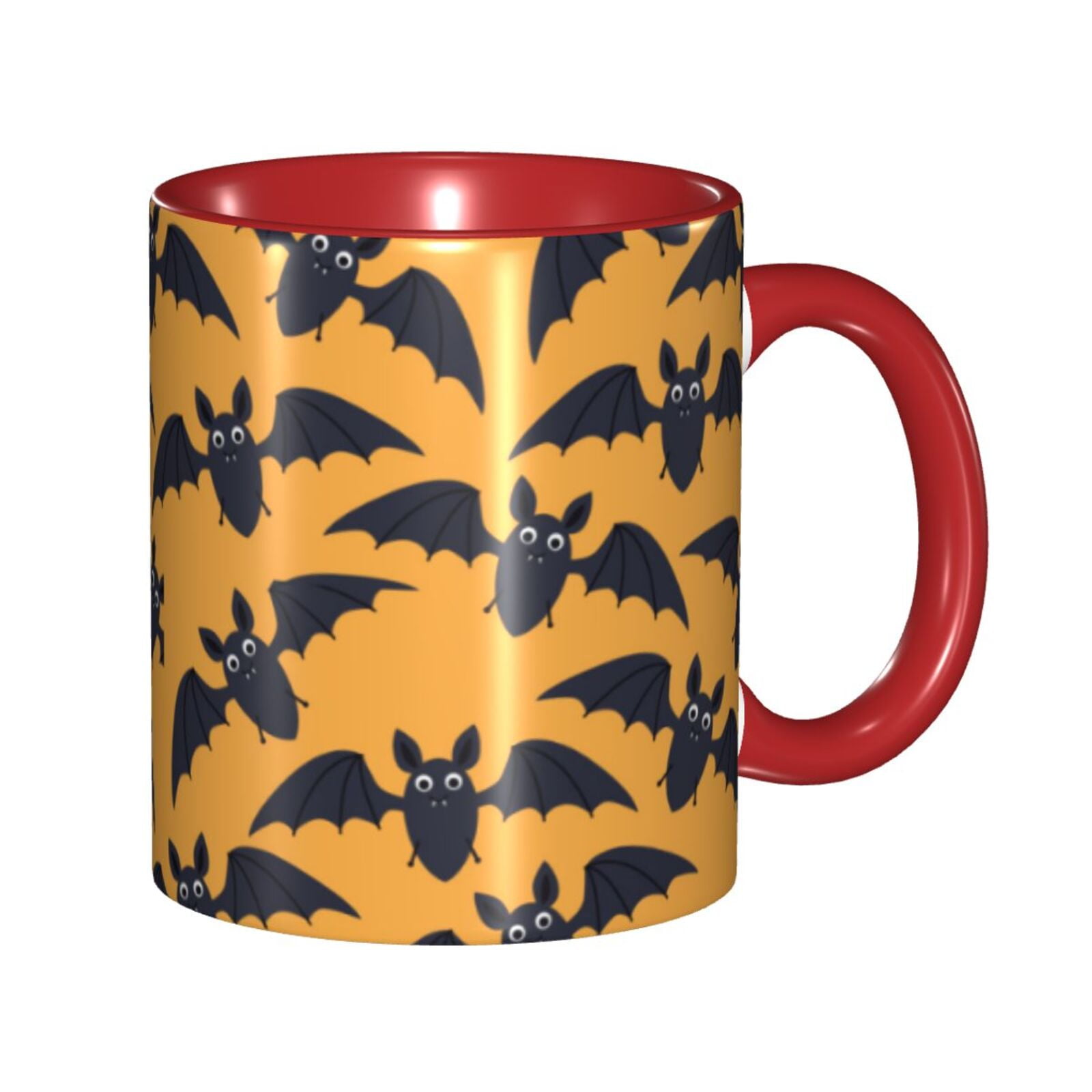 Coffee Halloween Cups with Handle cool bats Halloween yellow Ceramic ...
