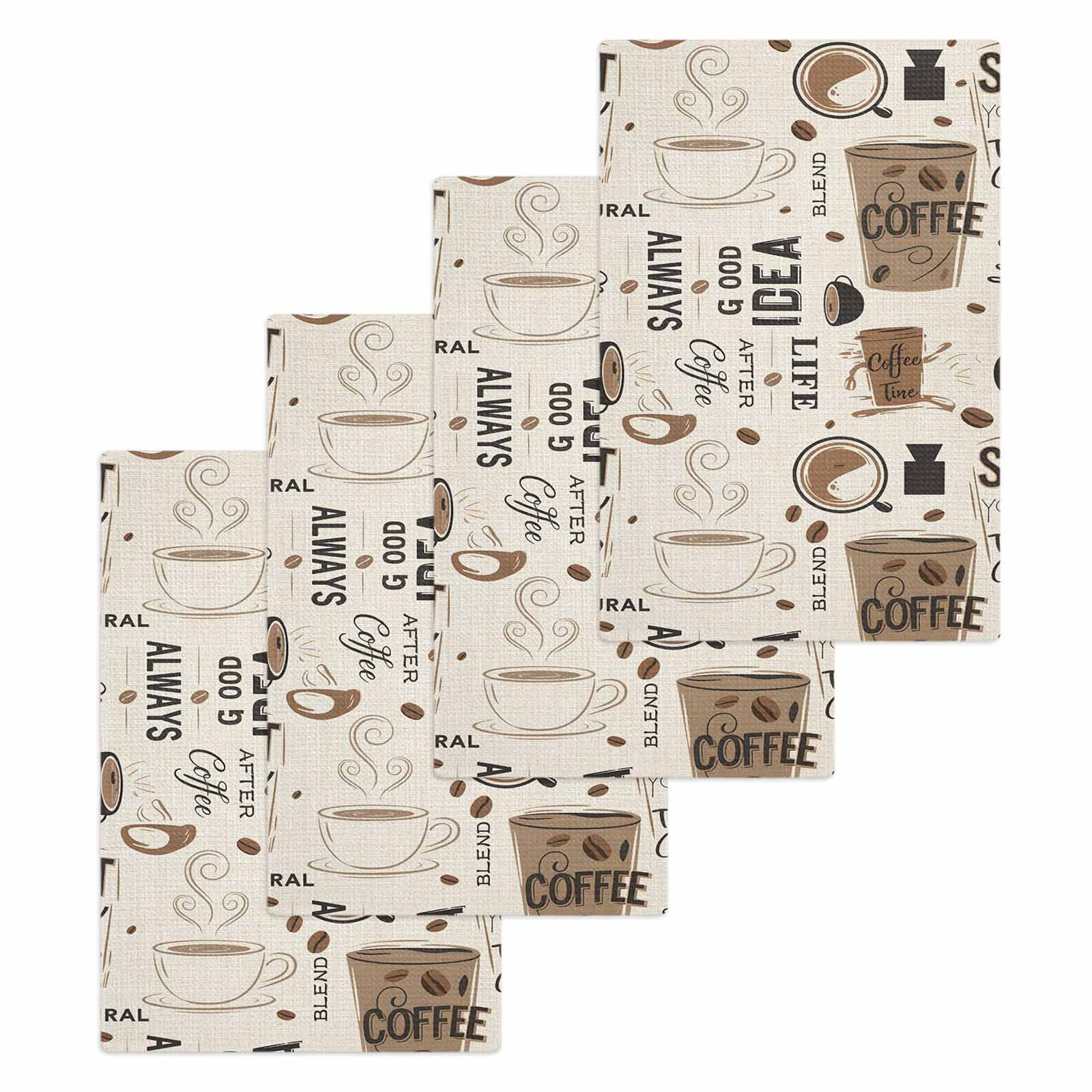 Coffee Hand Towels Set, Waffle Weave Kitchen Towels 4 Pieces, Brown ...