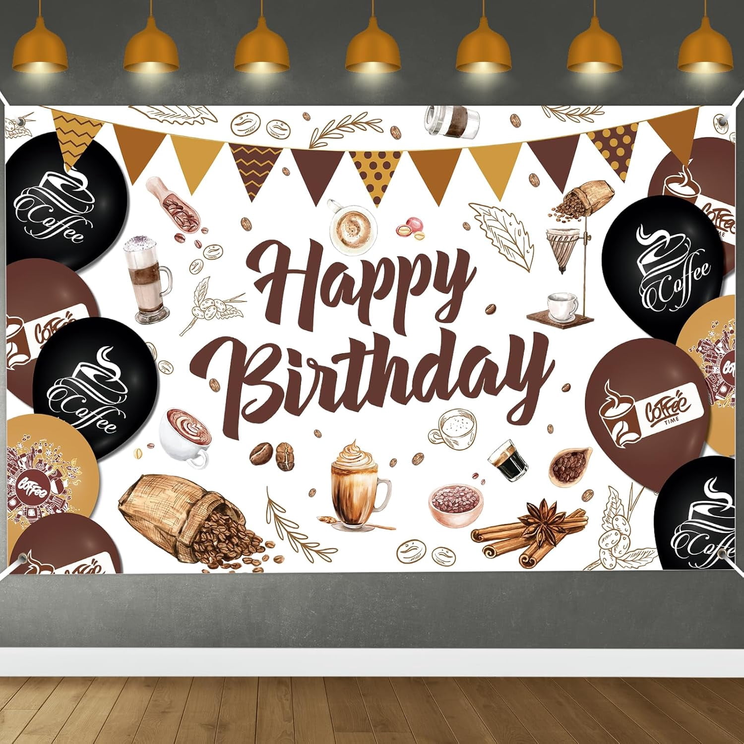 Coffee Happy Birthday Backdrop - Birthday Party Decorations, Coffee ...