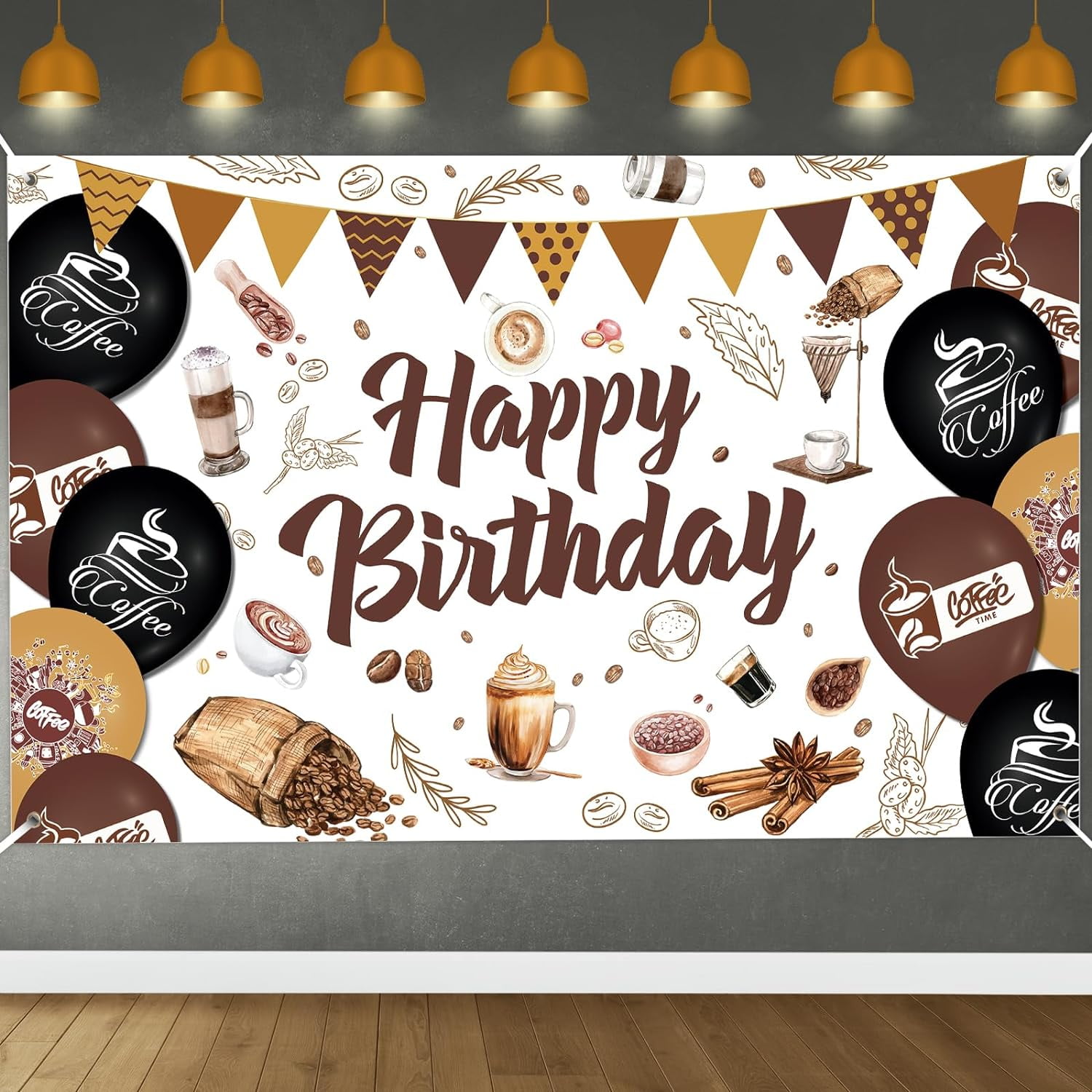 Coffee Happy Birthday Backdrop Coffee Theme Birthday Party Decorations ...