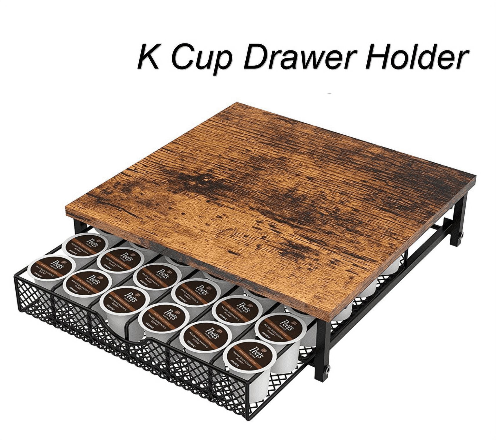 Oumilen Coffee Pod Storage Drawer Organizer with Wood Top, Metal Frame ...