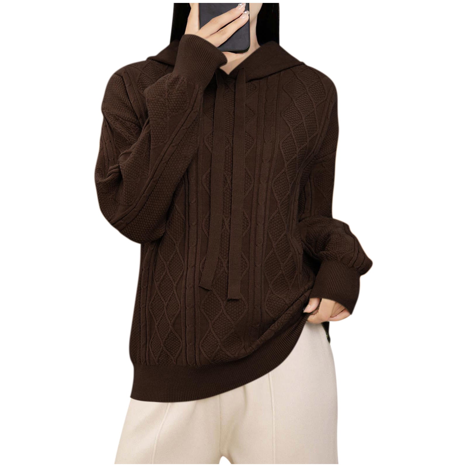 Coffee Hoods for Women Fall Winter Long Sleeve Lounge Pleated with Hood ...