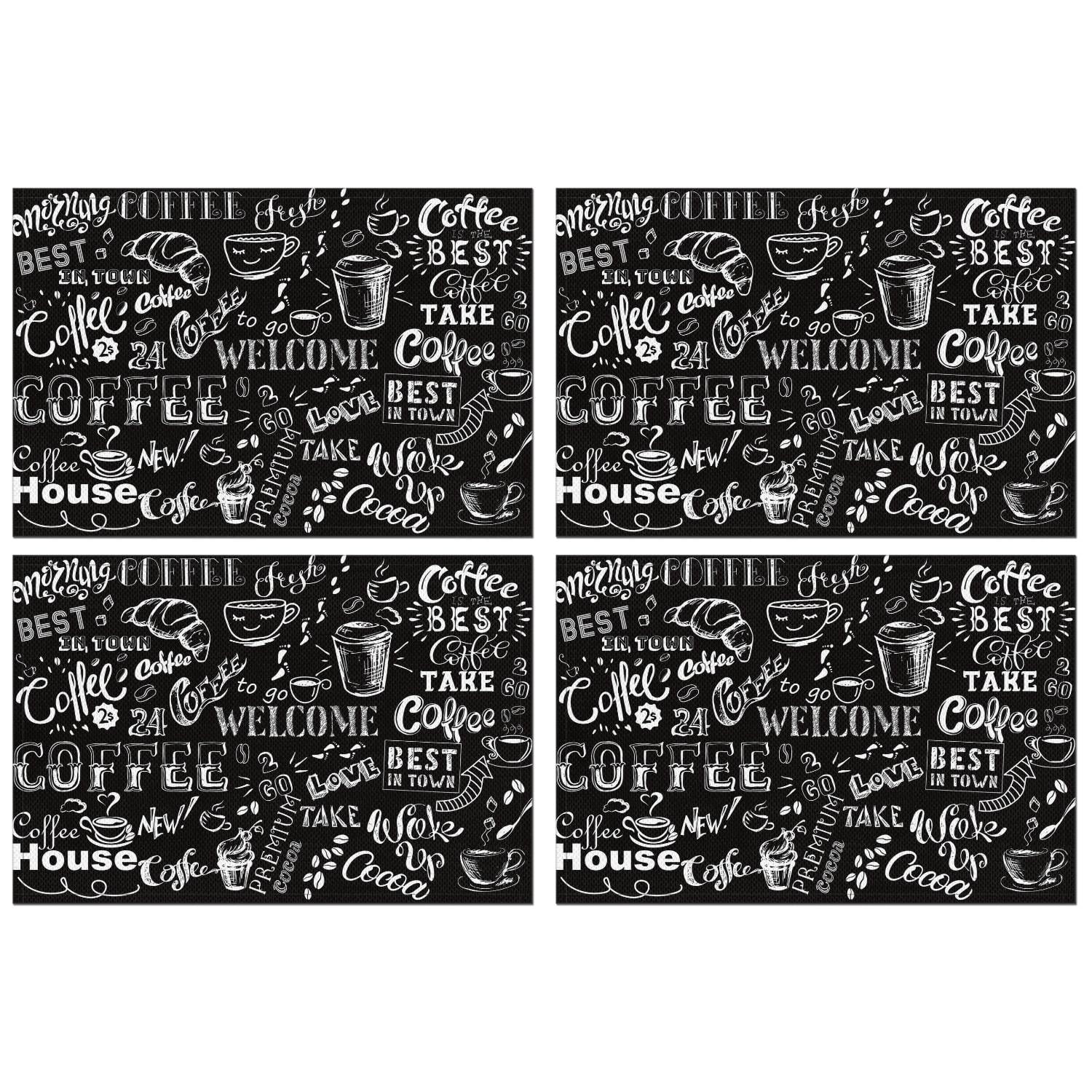 Coffee House Chalkboard Bar Placemats 12x18 Inches Set Of 4 Washable ...