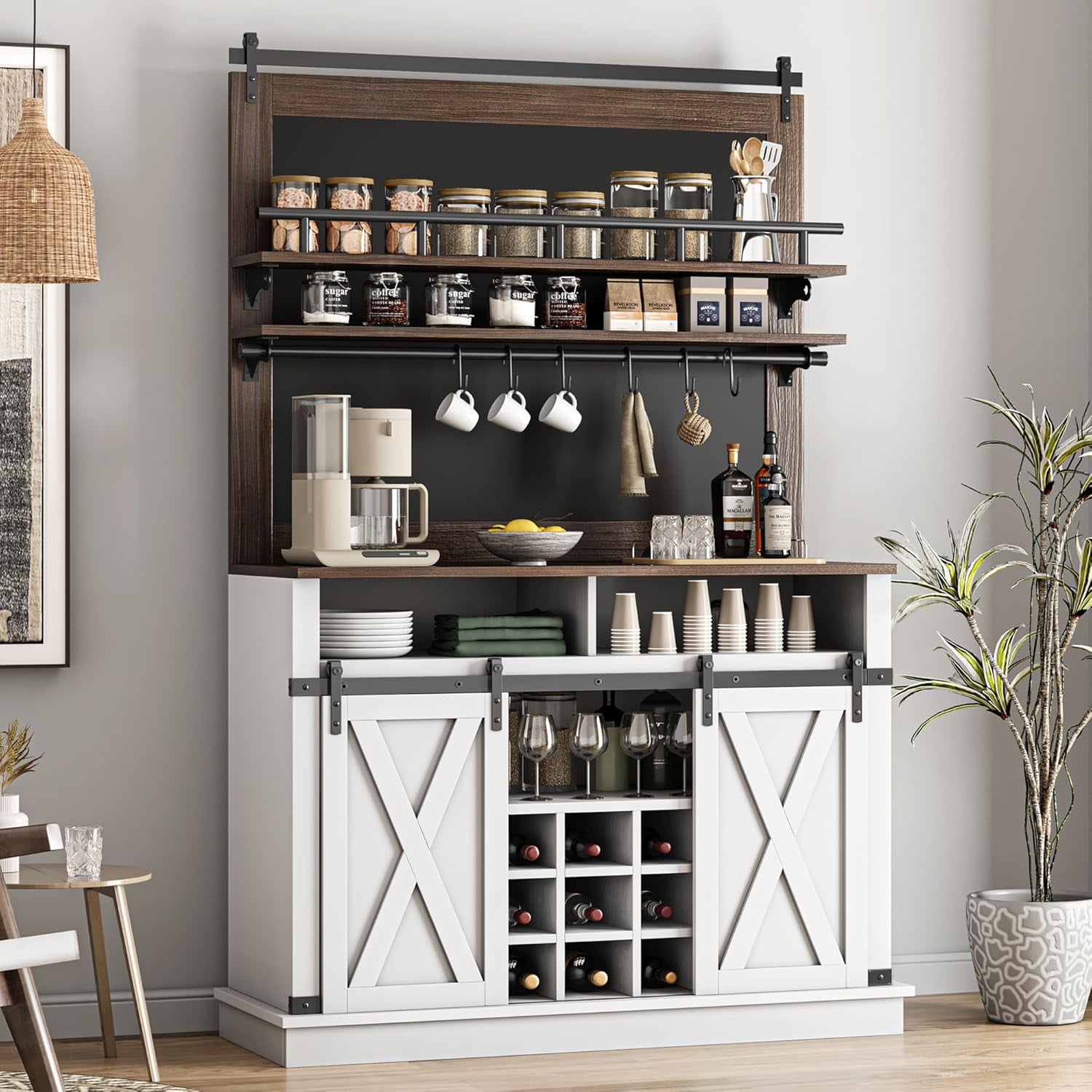 Coffee Hutch Cabinet 75" Tall Coffee Bar Cabinet Large Kitchen Hutch ...