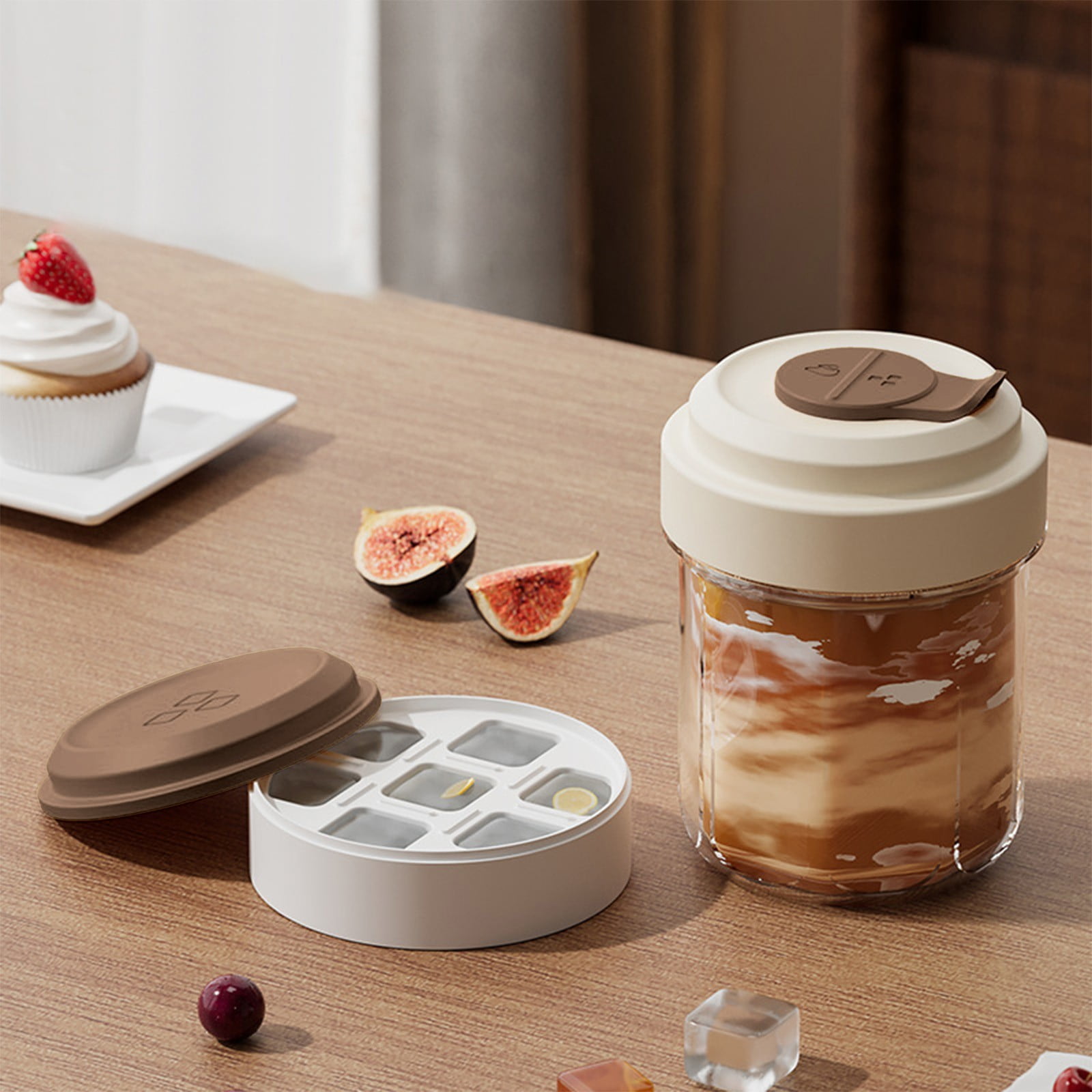 Coffee Ice Cup 400ml Plastic Tumbler with Leakproof Lid and Built In ...