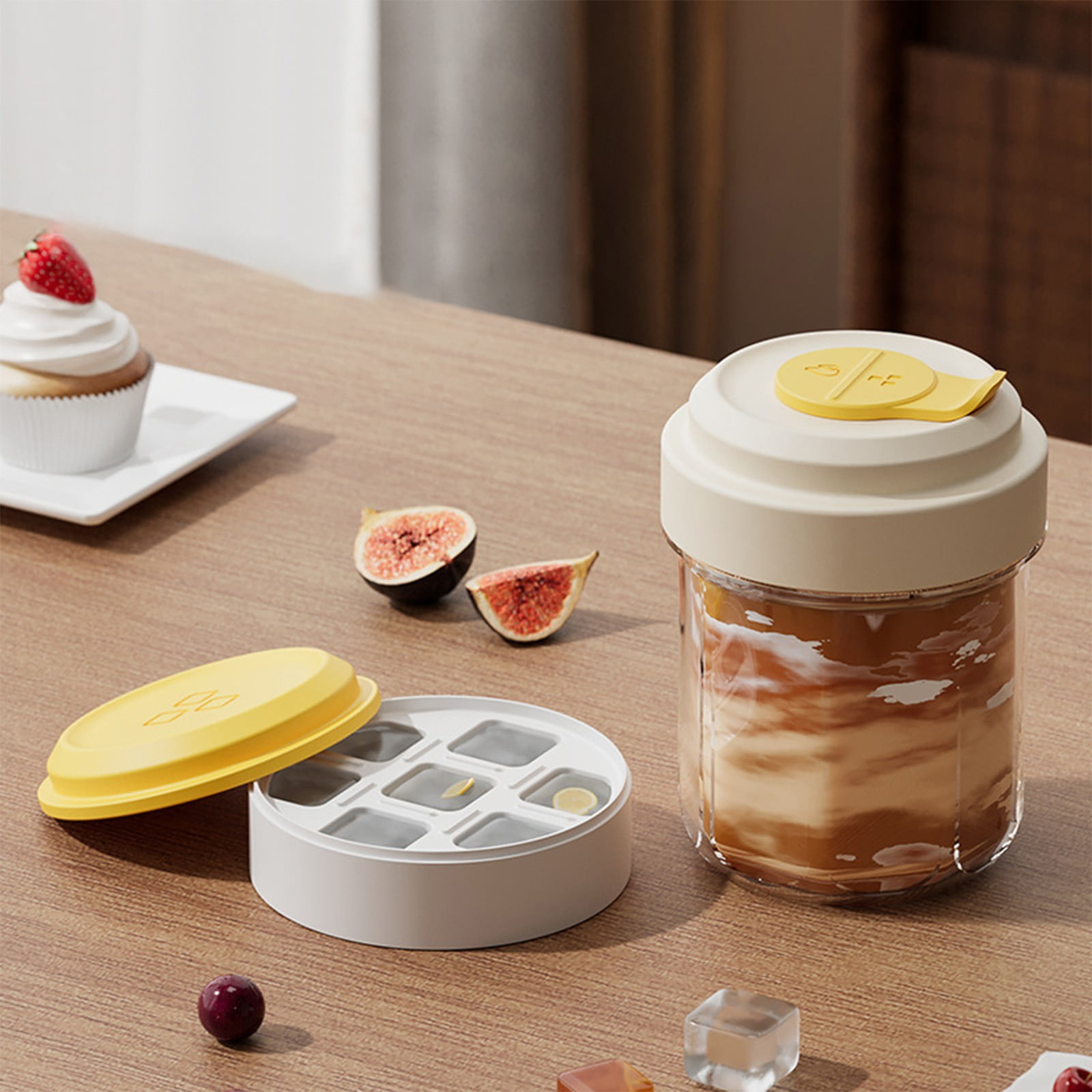 Coffee Ice Cup 400ml Plastic Tumbler with Leakproof Lid and Built In ...