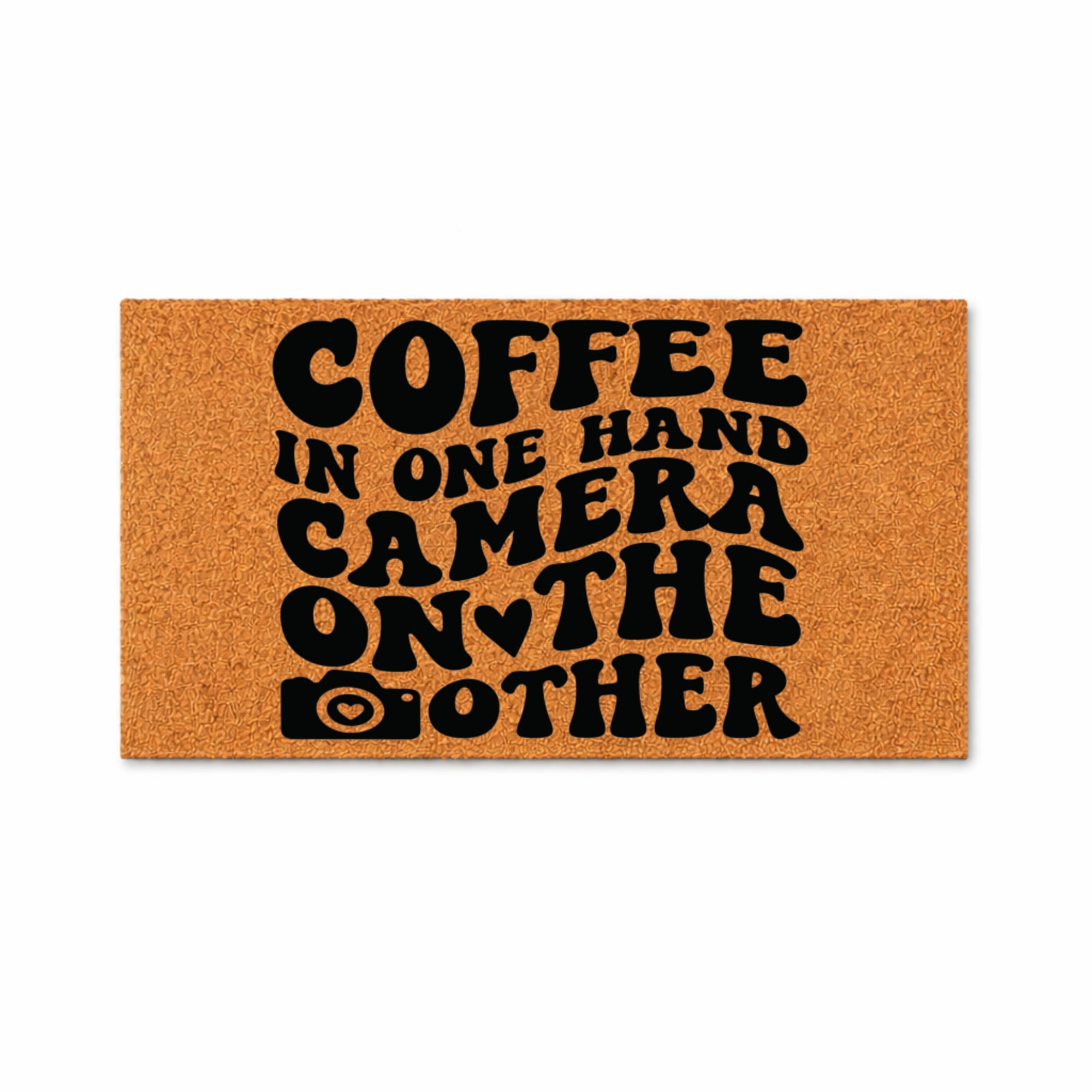 Coffee In One Hand Camera On The Other Doormat, Funny Photographer ...