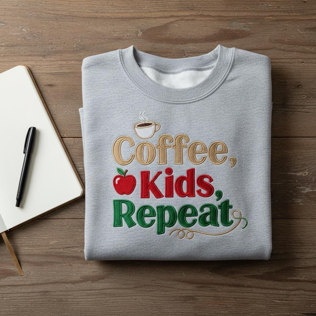 Coffee Kids Repeat embroidered hoodie, Funny Teacher Crewneck, Mom Life ...