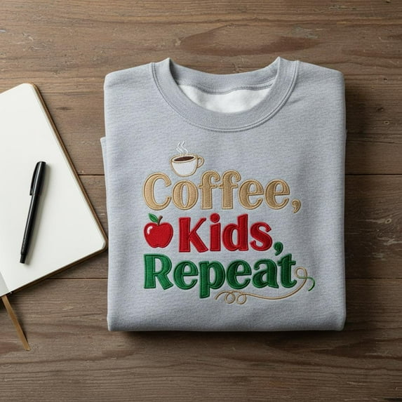 Coffee Kids Repeat embroidered hoodie, Funny Teacher Crewneck, Mom Life ...