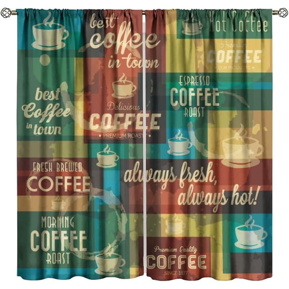 Coffee Kitchen Curtain,Coffee Themed Vintage Color Print Bedroom Living ...