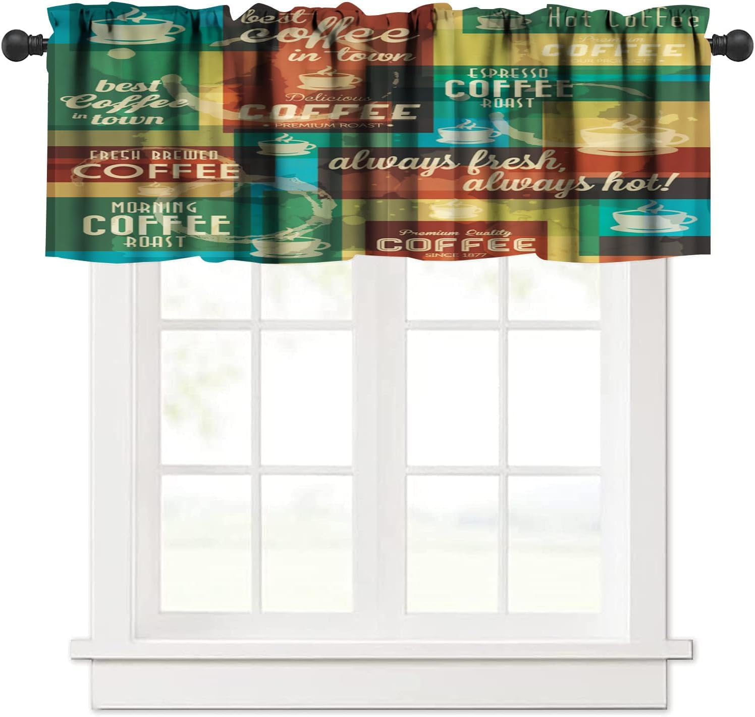 Coffee Kitchen Curtains, Cafe Coffee Theme Valance for Kitchen Windows ...