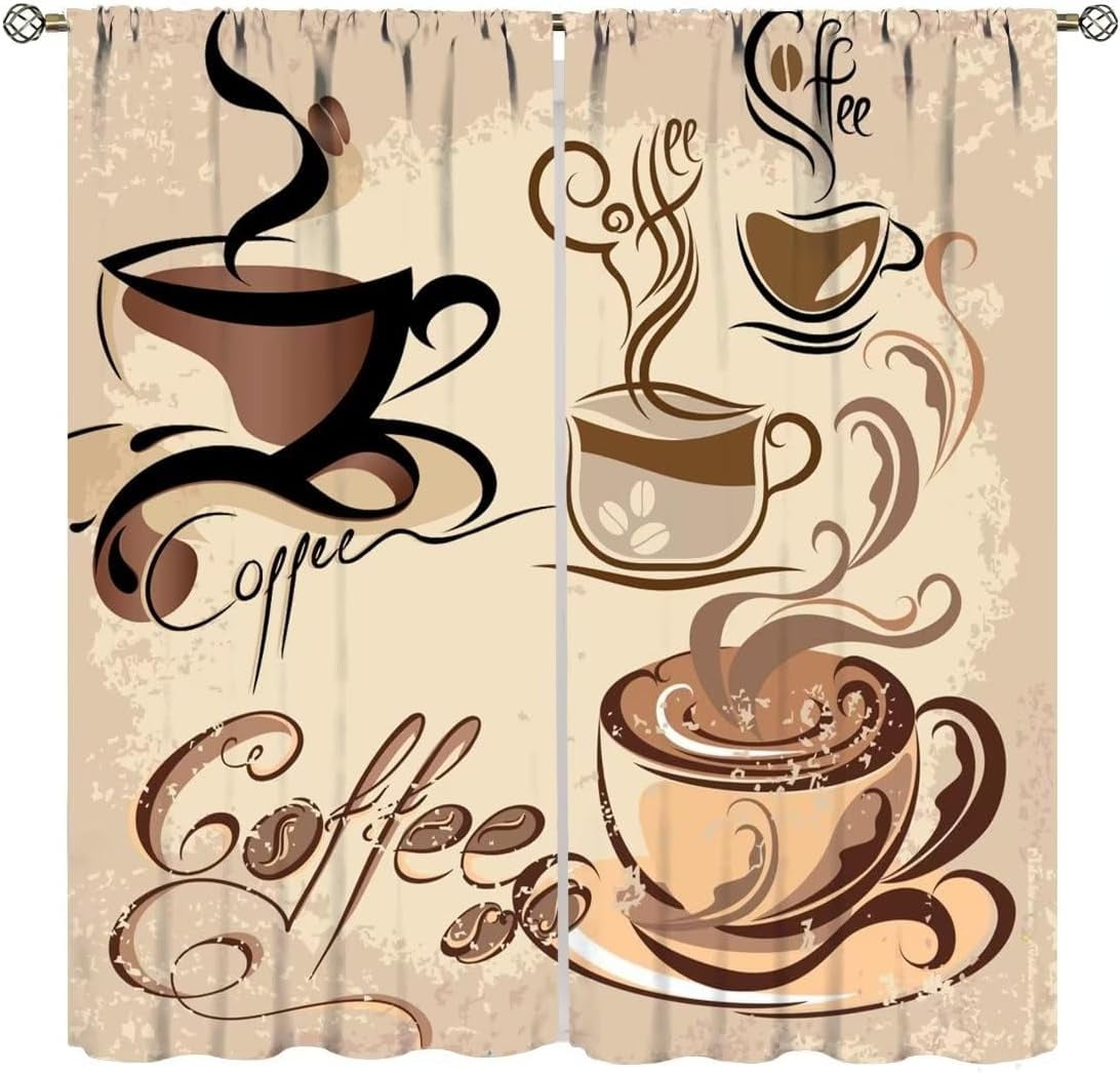 Coffee Kitchen Curtains,Coffee Theme Rustic Drink Dessert Window ...