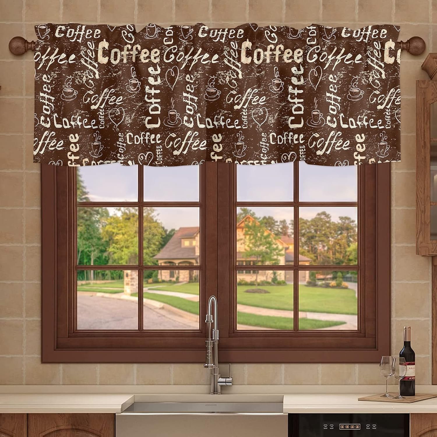 Coffee Kitchen Curtains, Coffee Valances for Windows, Brown Kitchen ...