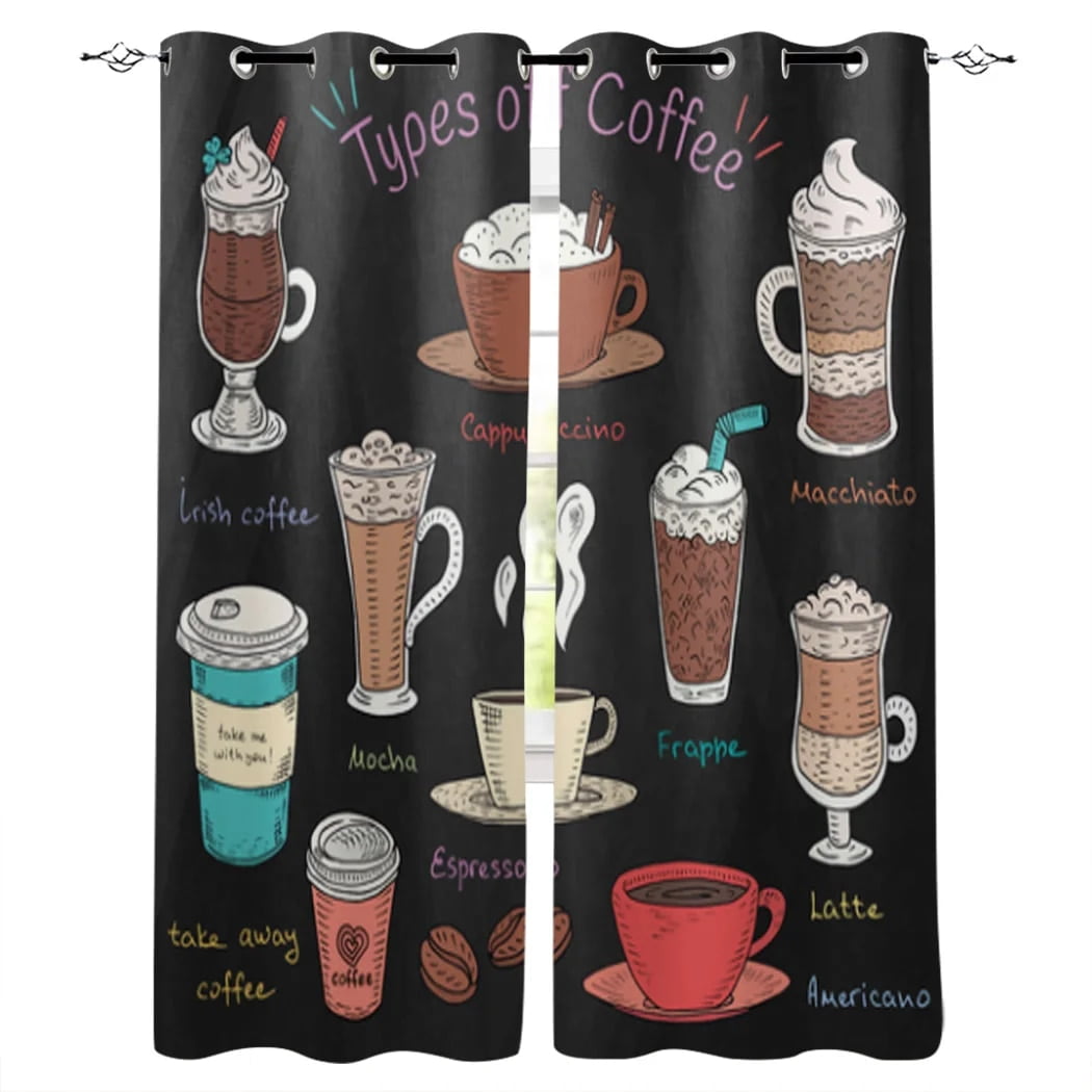 Coffee Kitchen Curtains Doodle Cafe Pattern Curtains for Bedroom Home ...