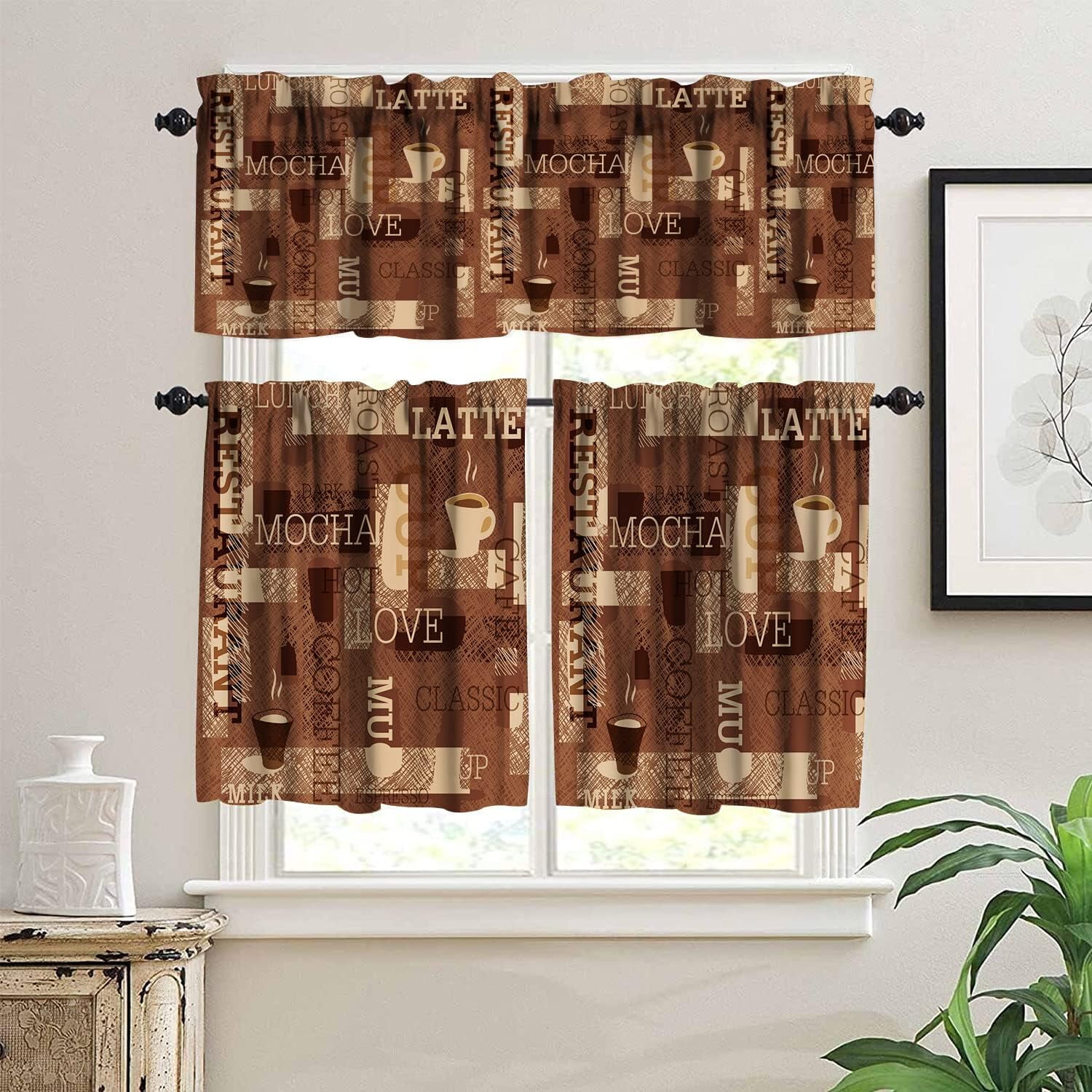 Coffee Kitchen Curtains Sets, Cafe Coffee Theme Valance for Kitchen ...