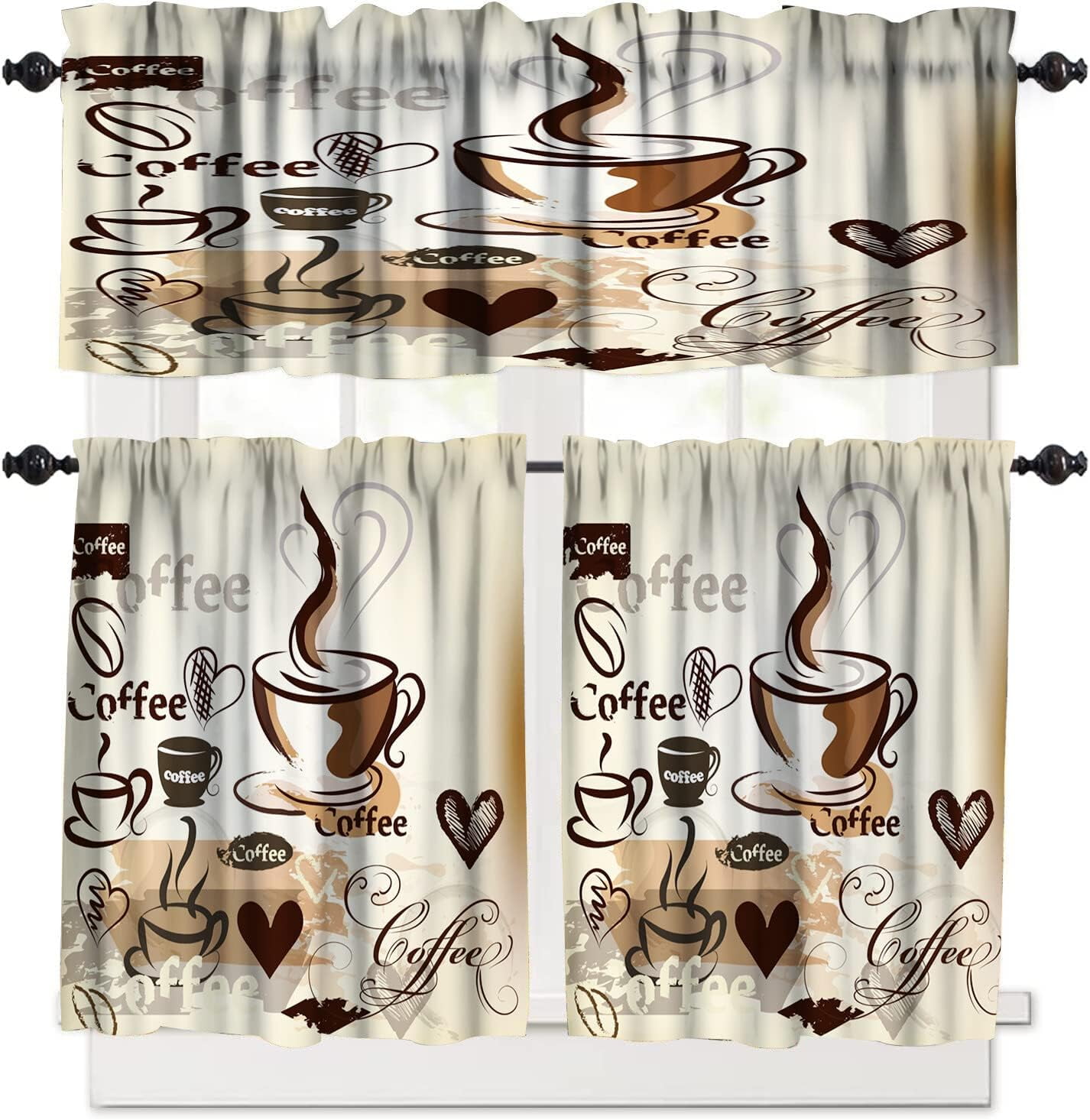 Coffee Kitchen Curtains Sets, Cafe Coffee Theme Valance for Kitchen ...